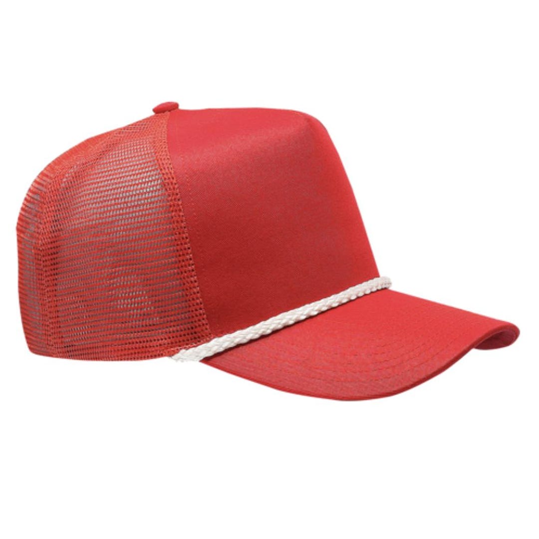 Bulk Order Red Trucker Hat - 5 Panel Cotton Twill, White Rope, Mesh ...