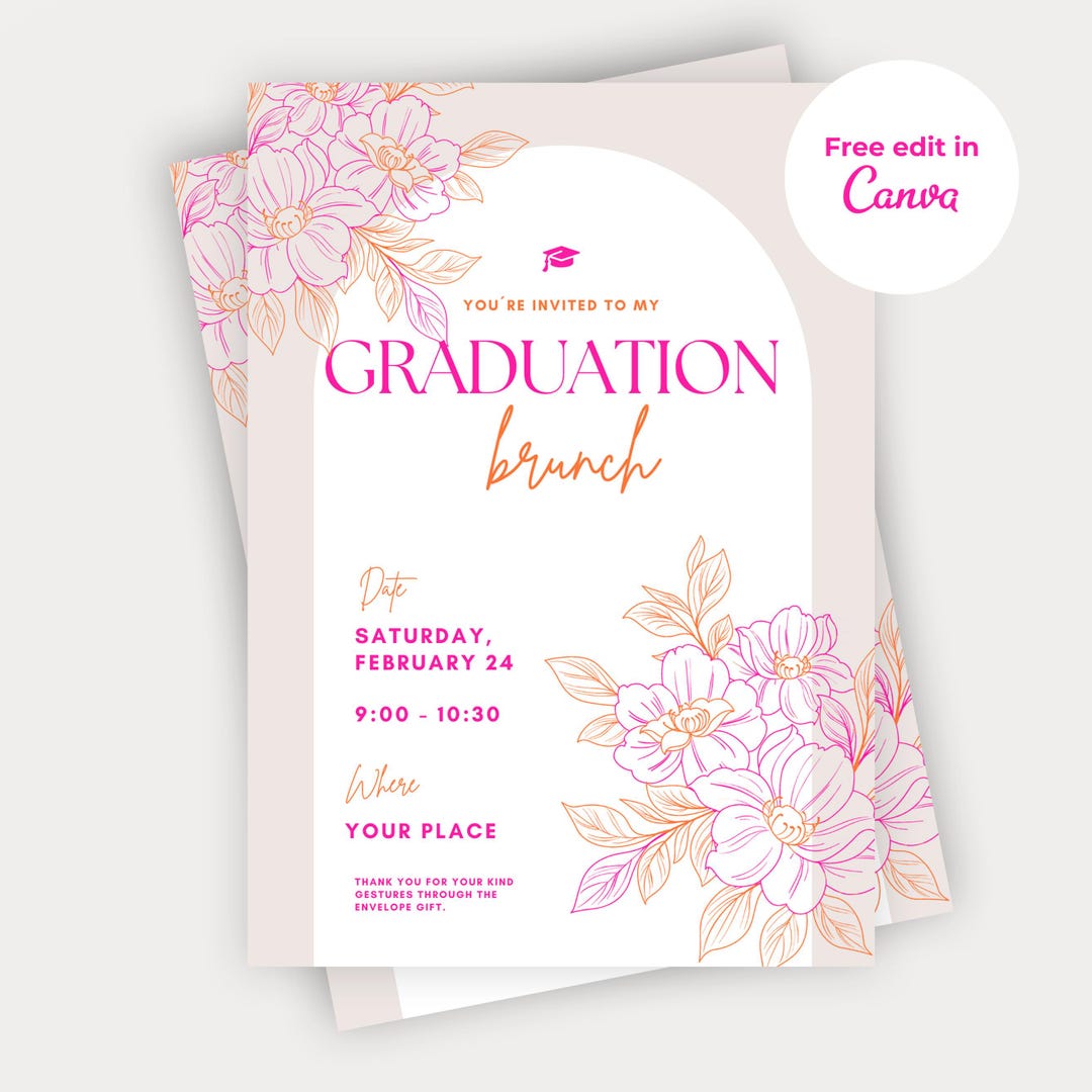 Graduation Brunch Invitation Template - Editable Digital Invite for ...