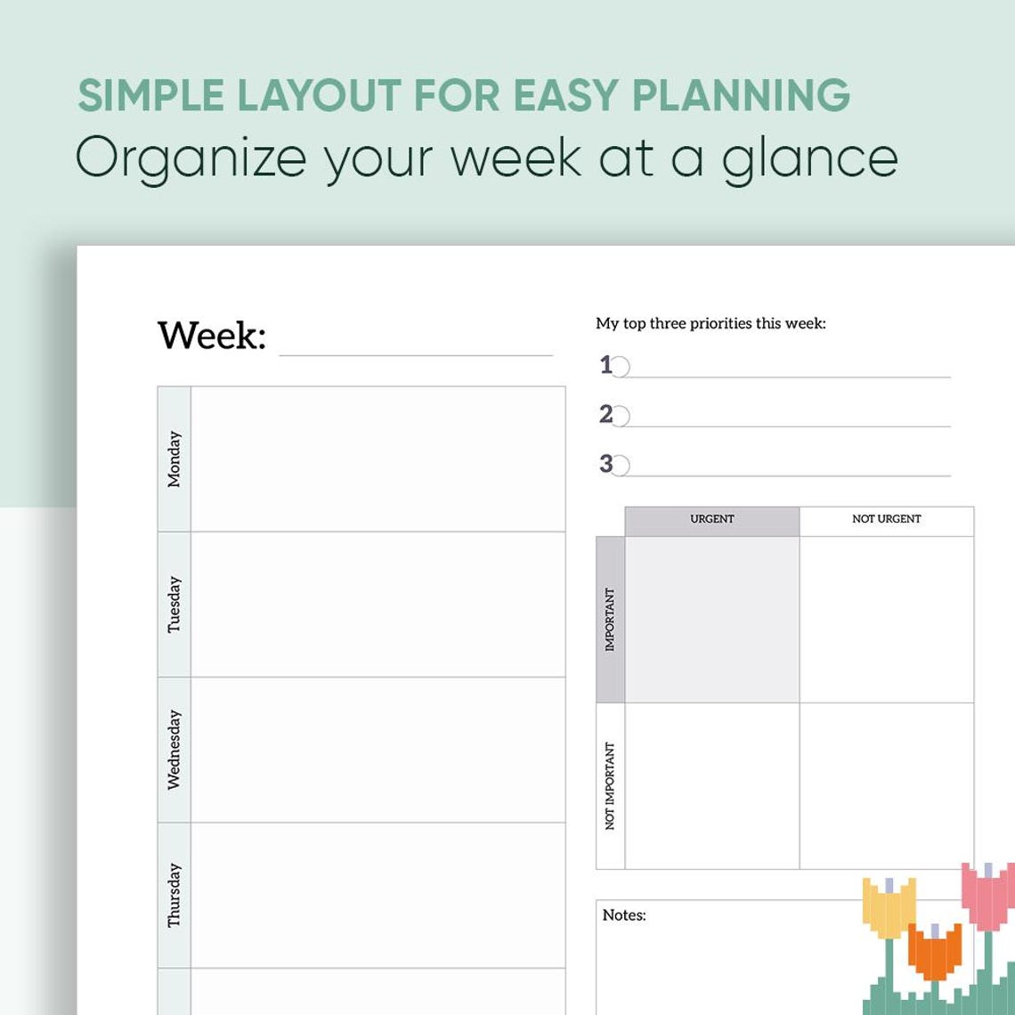 Printable Weekly Planner Template | A4 & Letter Size | Monday or Sunday ...