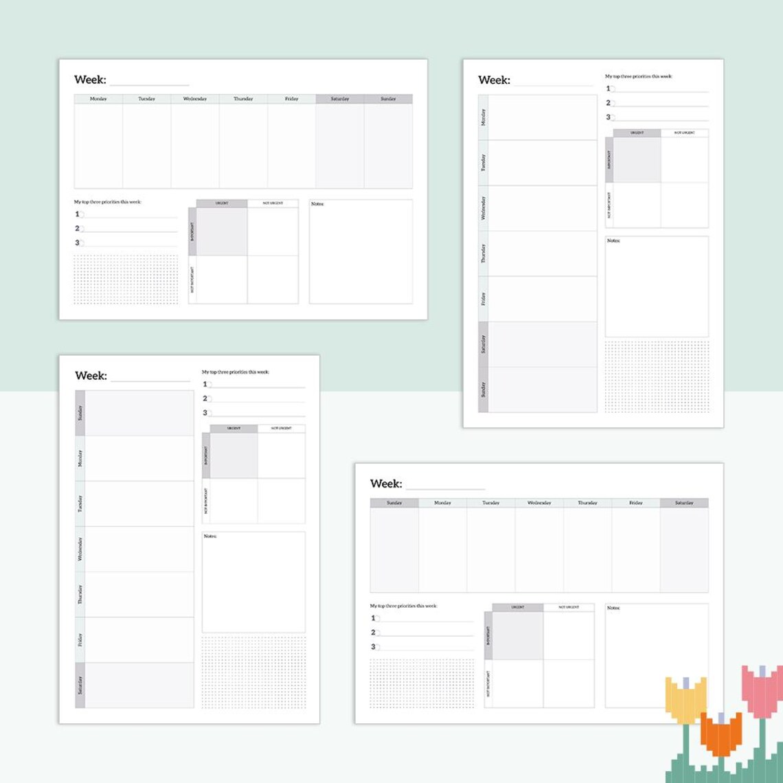 Printable Weekly Planner Template | A4 & Letter Size | Monday or Sunday ...