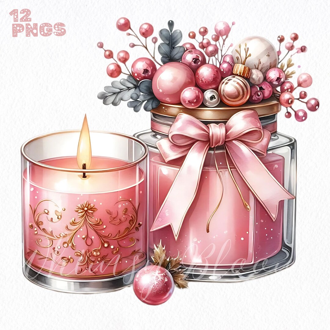 Pink Pastel Christmas Jar Candle Clipart, Winter Decor Graphics ...