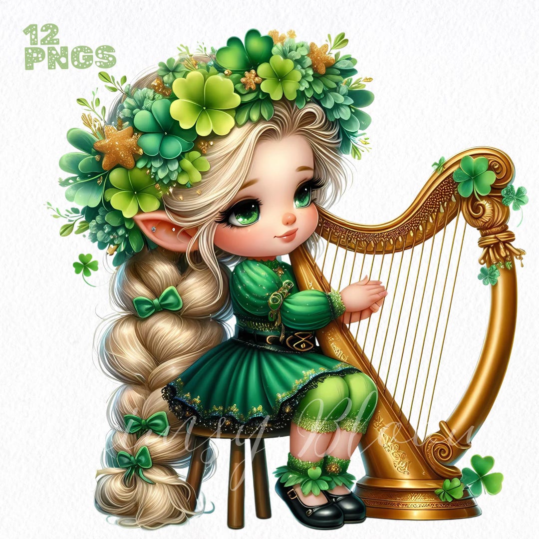 Leprechaun Gnome PNG Bundle, Watercolor Clover Clipart (digital ...