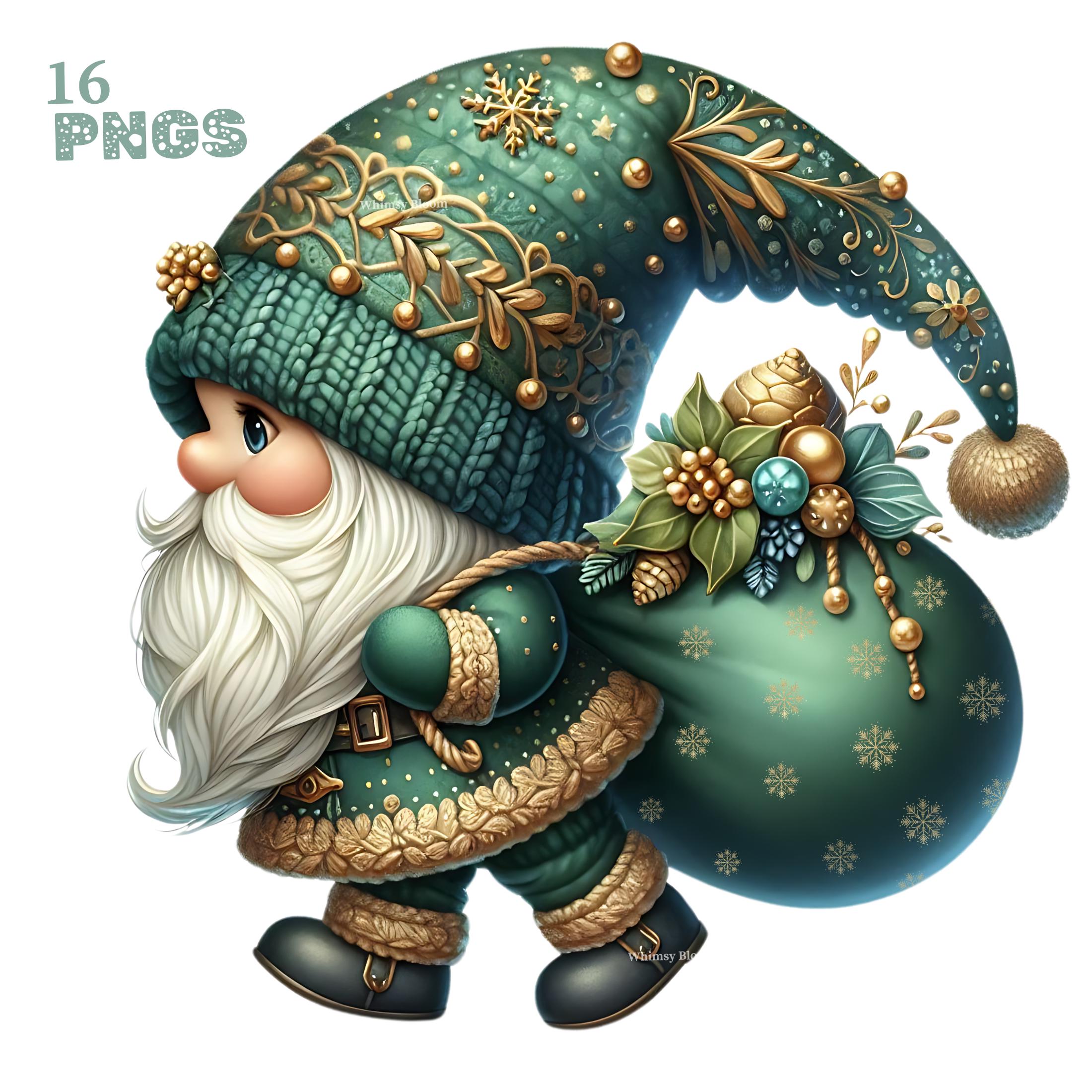 Emerald and Gold Christmas Gnome Clipart Bundle, Christmas Gnomes Clip ...