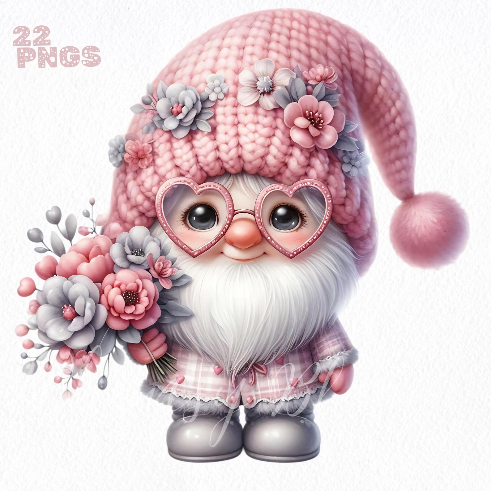 Pink Floral Valentine's Gnome Clipart PNG, Romantic Love, Valentine's ...