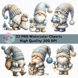 22 Watercolor Pastel Blue Christmas Gnome Clipart Bundle, Whimsical ...