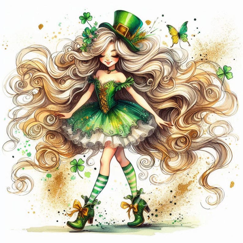 Whimsical Irish Dance Fairy Clipart, St Patrick's Day Graphics (digital ...