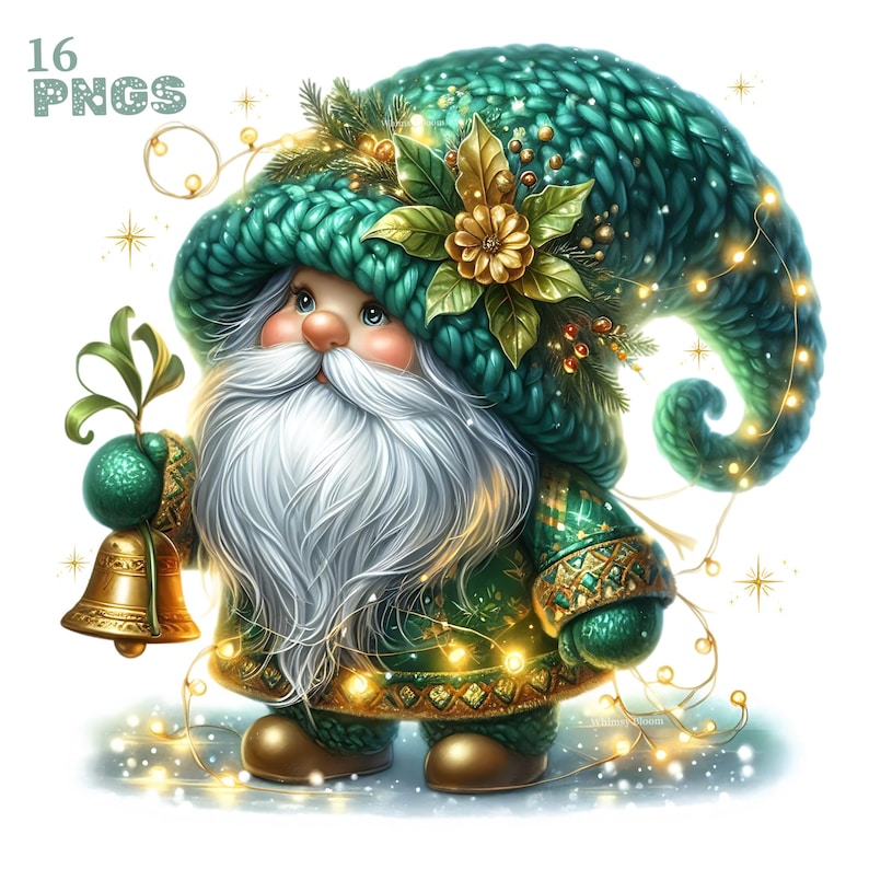 Emerald and Gold Christmas Gnome Clipart Set (PNG) - Etsy
