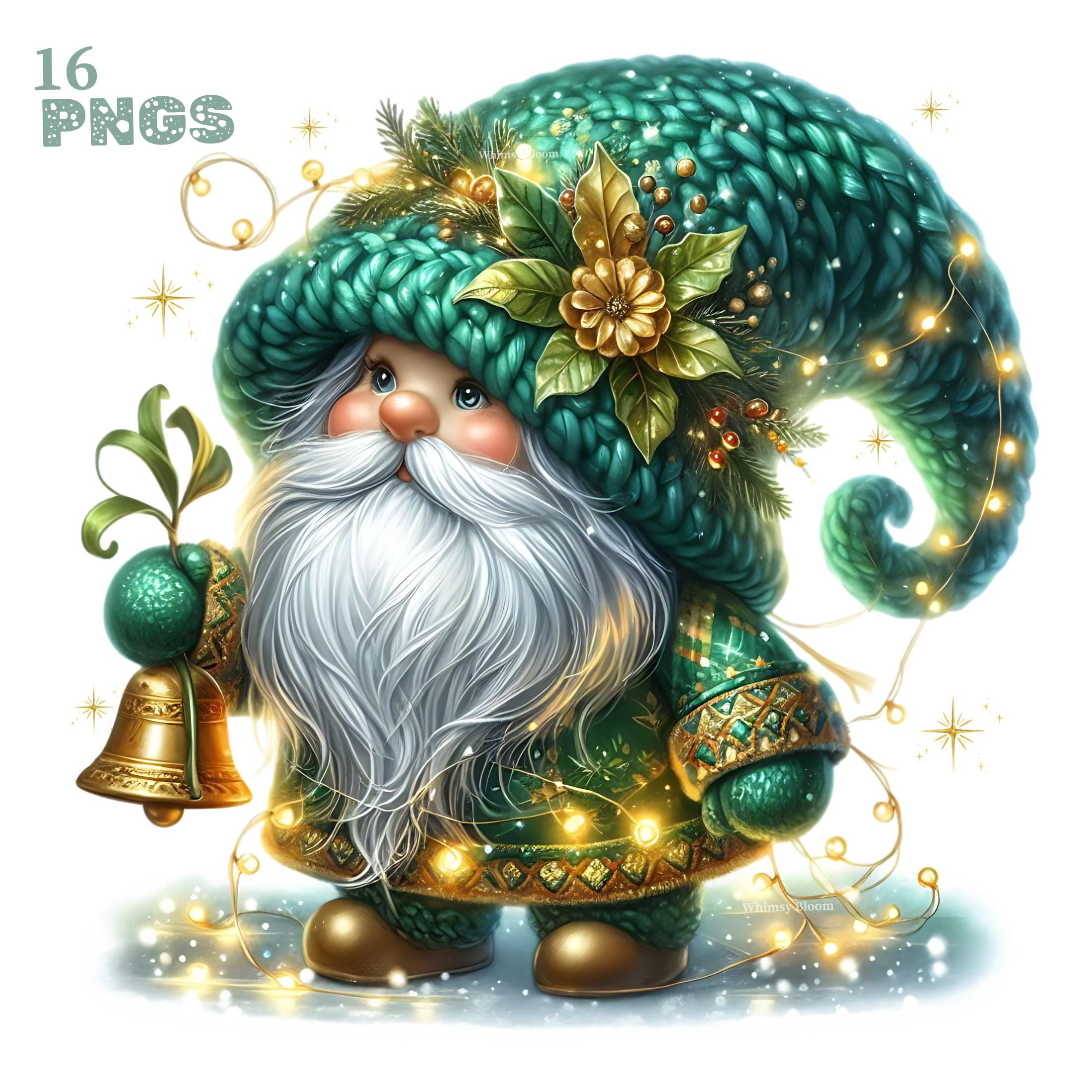 Emerald and Gold Christmas Gnome Clipart Bundle, Christmas Gnomes Clip ...