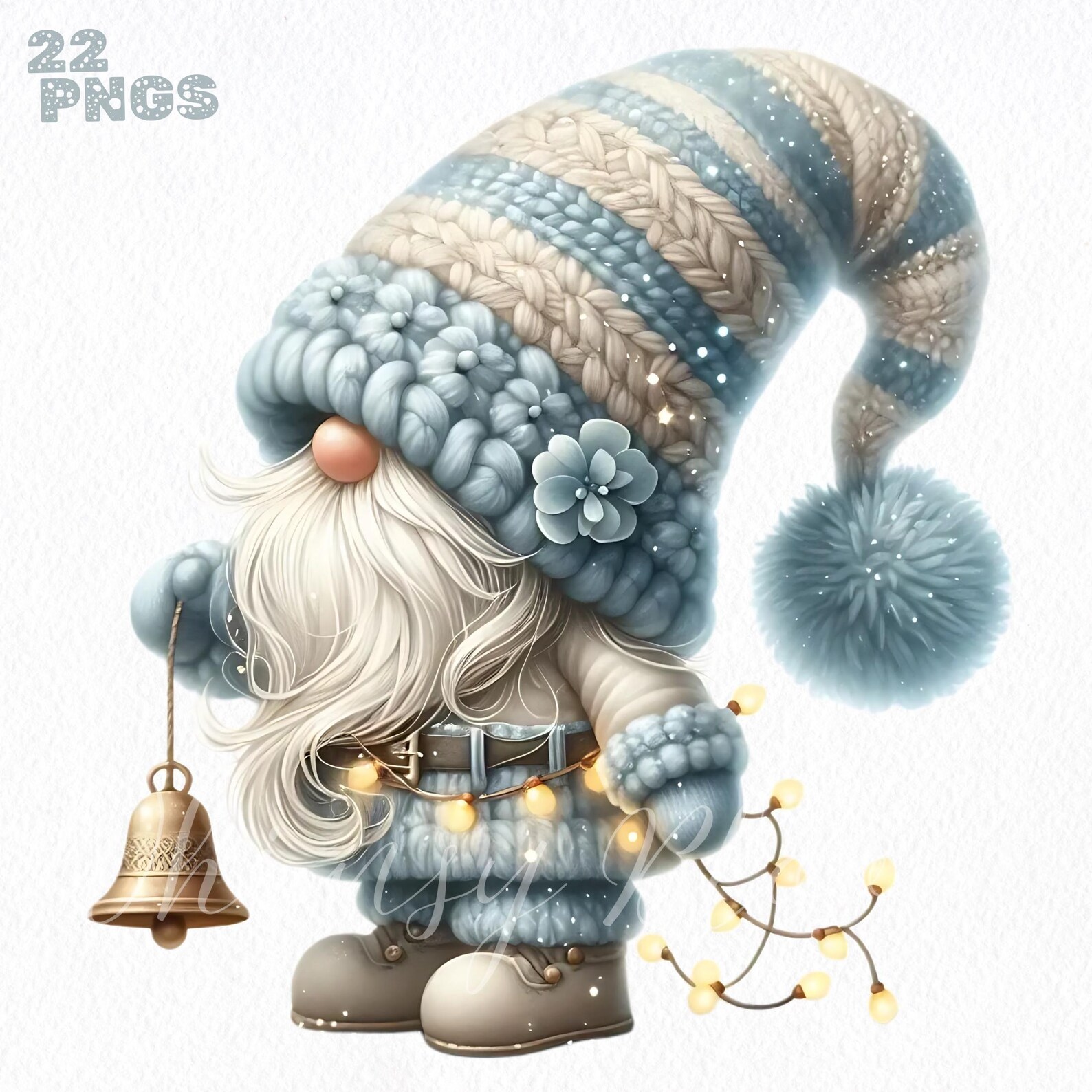 22 Watercolor Pastel Blue Christmas Gnome Clipart Bundle, Whimsical ...