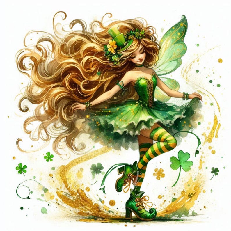 Whimsical Irish Dance Fairy Clipart, St Patrick's Day Graphics (digital ...