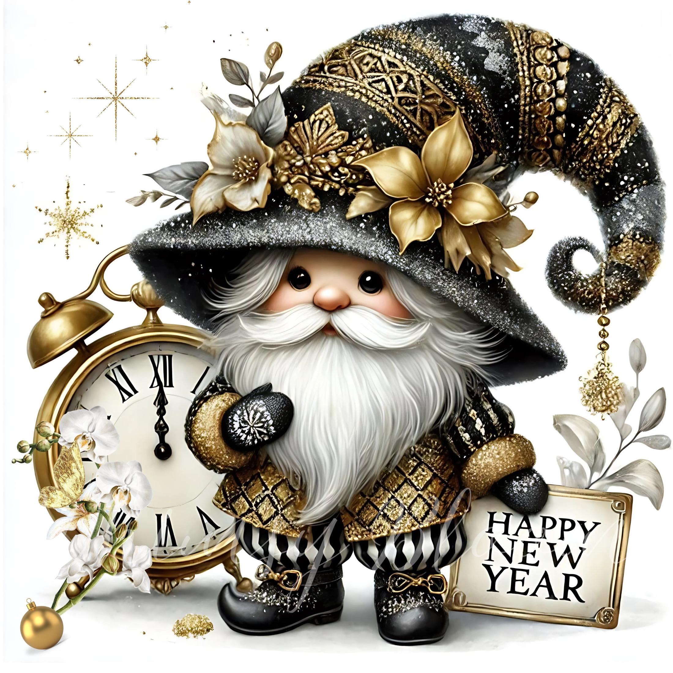 Elegant Gold New Year Gnome Clipart, 10 Jpg’s High-quality Clipart ...