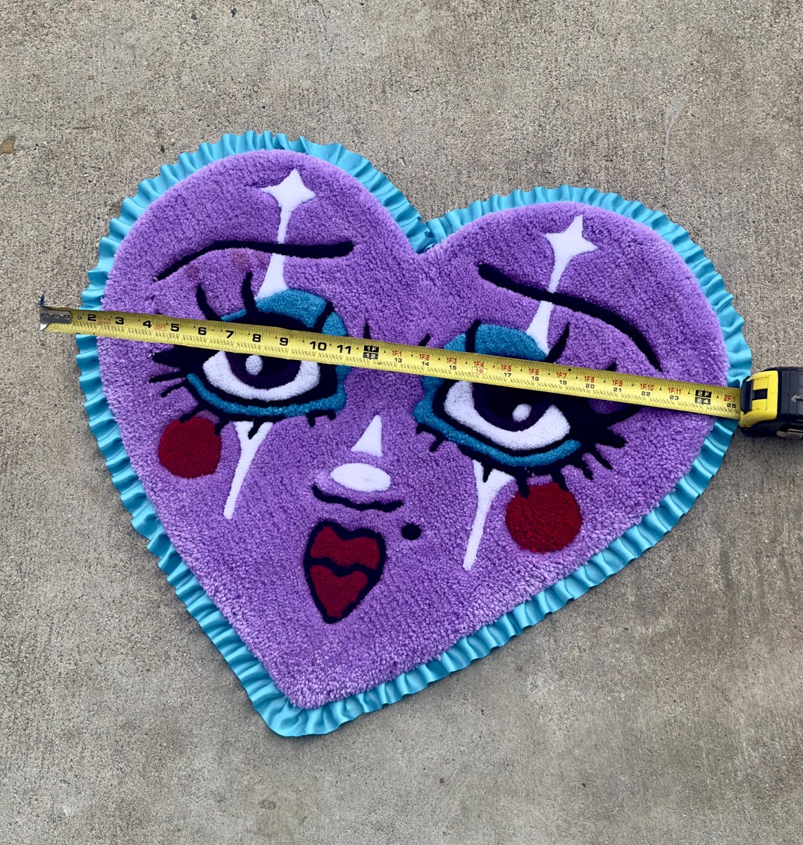 Handmade Heart-shaped Rug Featuring Sad Girl Clown in Chicana Art Style ...