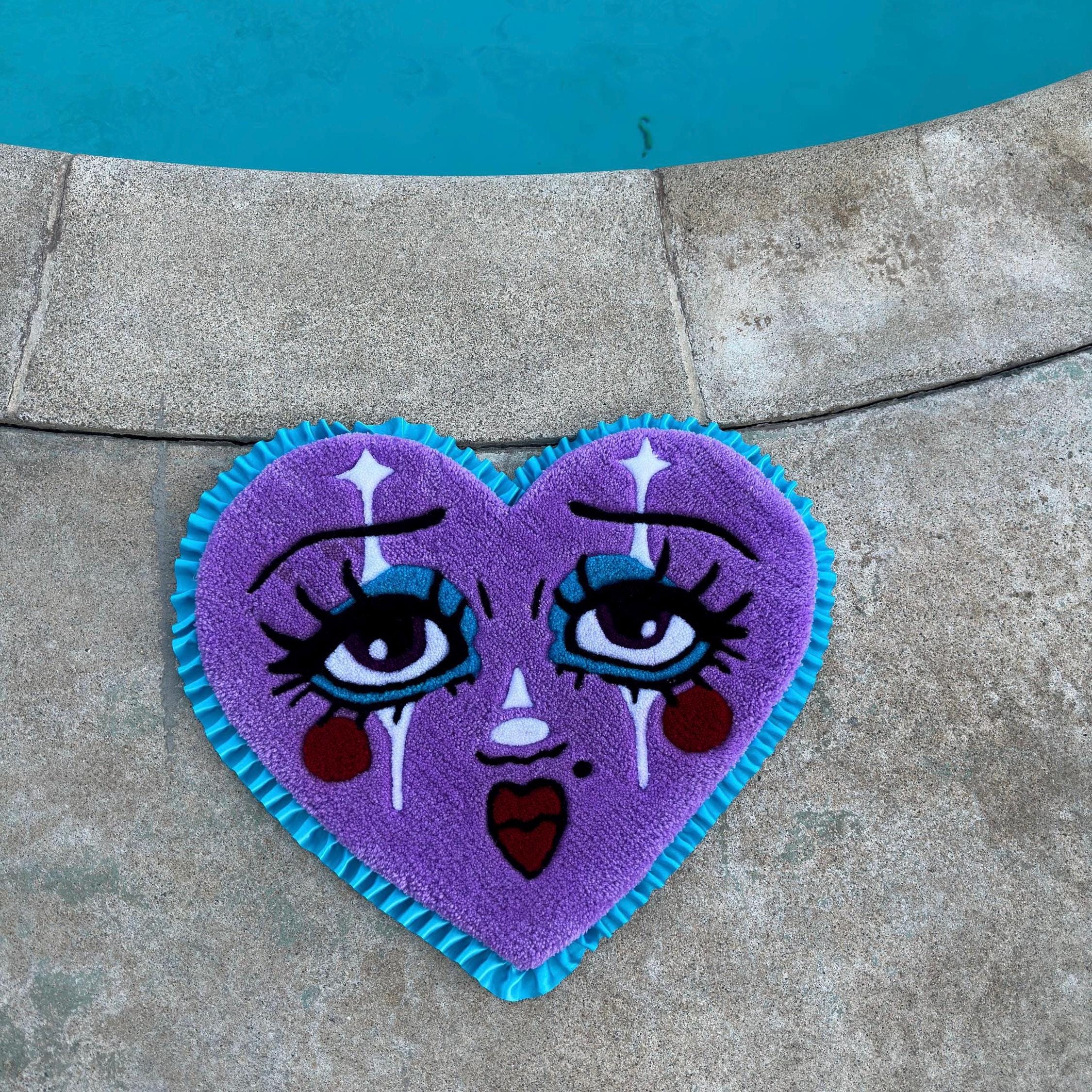 Handmade Heart-shaped Rug Featuring Sad Girl Clown in Chicana Art Style ...