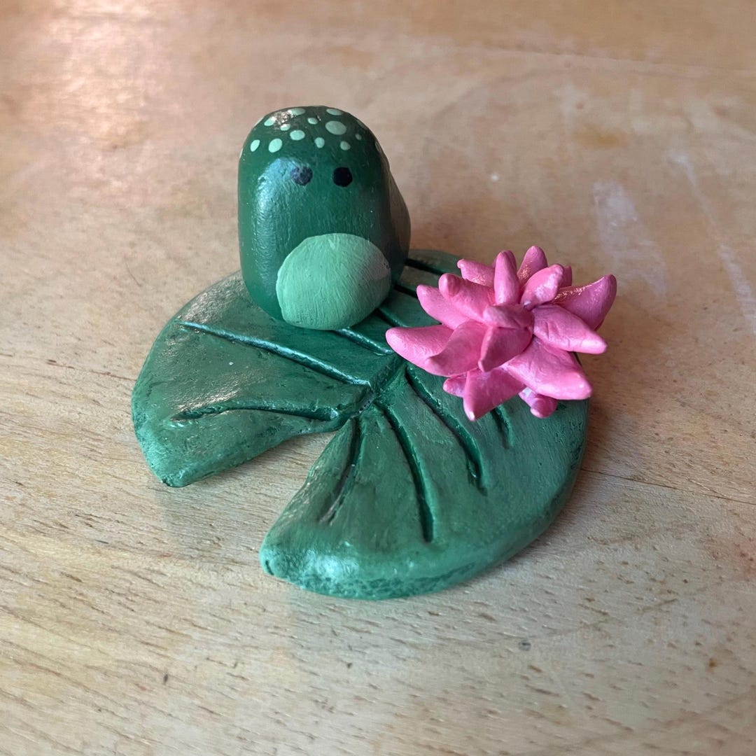 Cute Clay Frog on Lilypad With Flower - Etsy UK