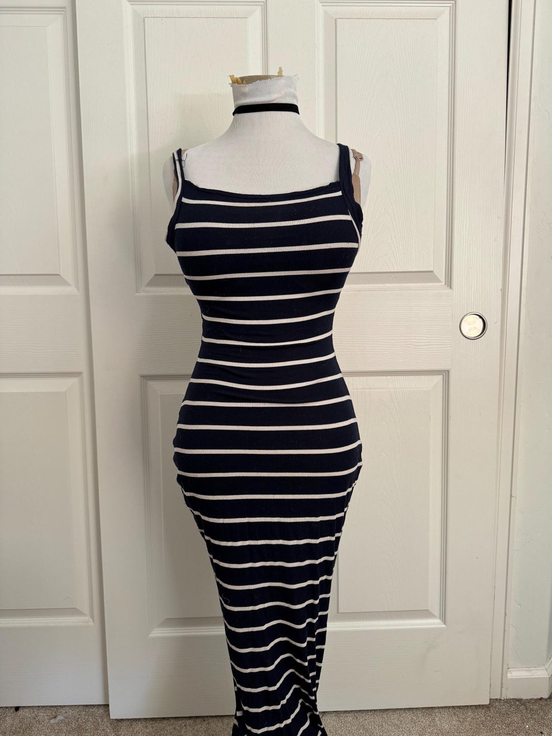 Bodycon Form Fitting Flattering Navy and White Striped Dress - Etsy