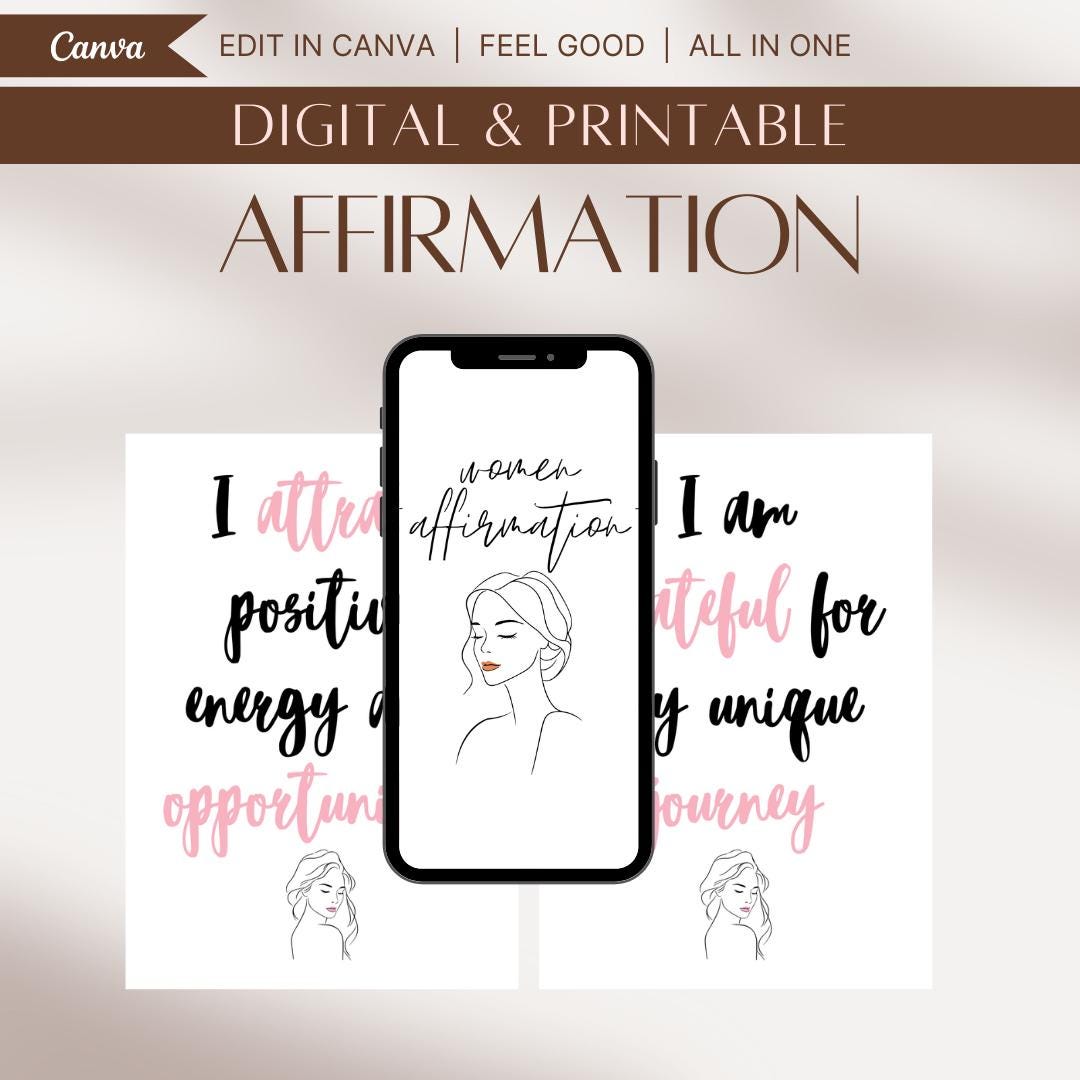 100 Customizable Affirmation Cards for Women – Raw Canva Template ...