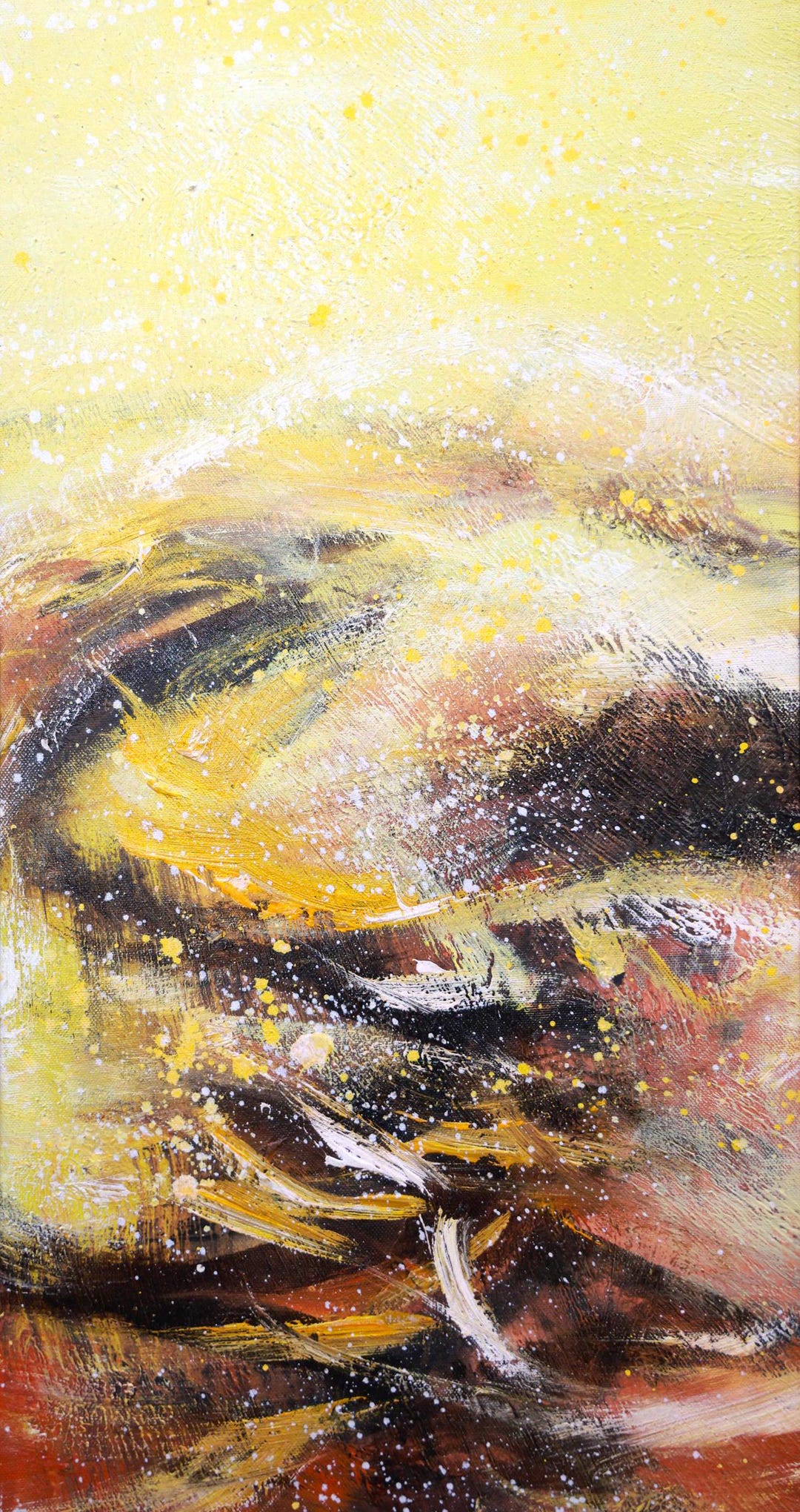 Golden Radiance: Abstract Expressionist Oil Painting, Textured Yellow ...