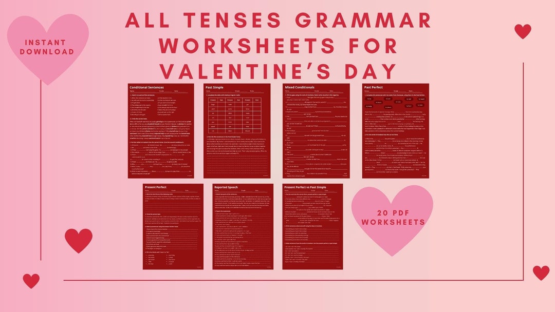 VALENTINE'S DAY All Tenses Worksheets| Advanced Grammar for All Levels ...
