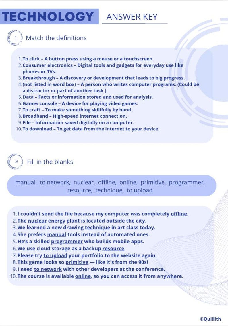 IT English Vocabulary Worksheets + Answer Key + Quizlet | B2-C1 English ...