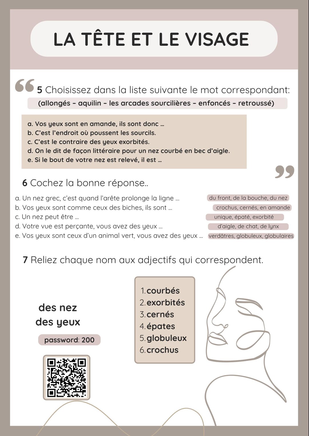 7 French Vocabulary Worksheets PDF | Learn French Appearance ...