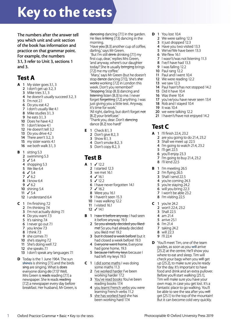 Oxford Practice Grammar Basic Tests Answer Key PDF | English Grammar ...