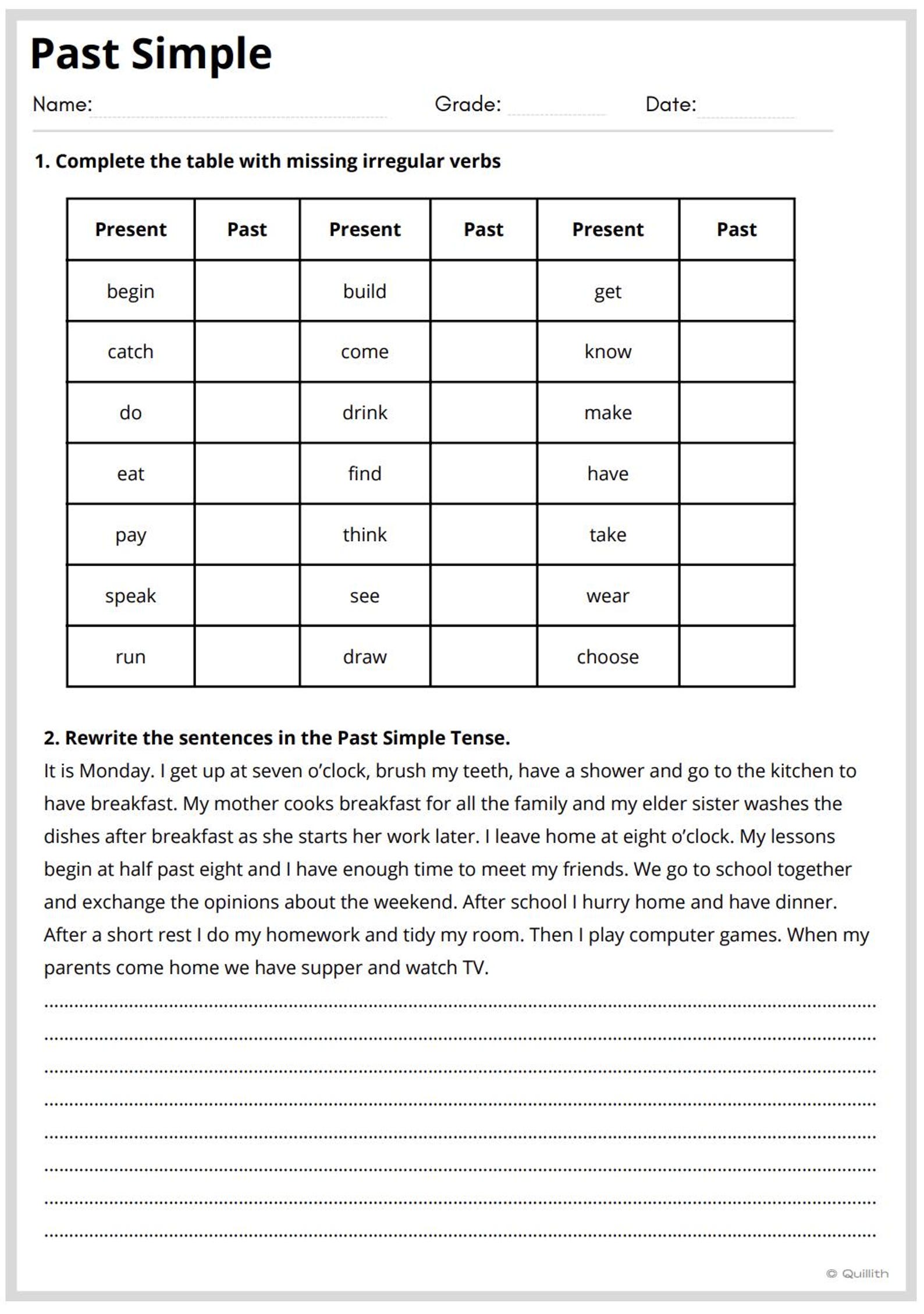 20 All Tenses Worksheets|20 Printable ESL Grammar Exercises |all Tenses ...
