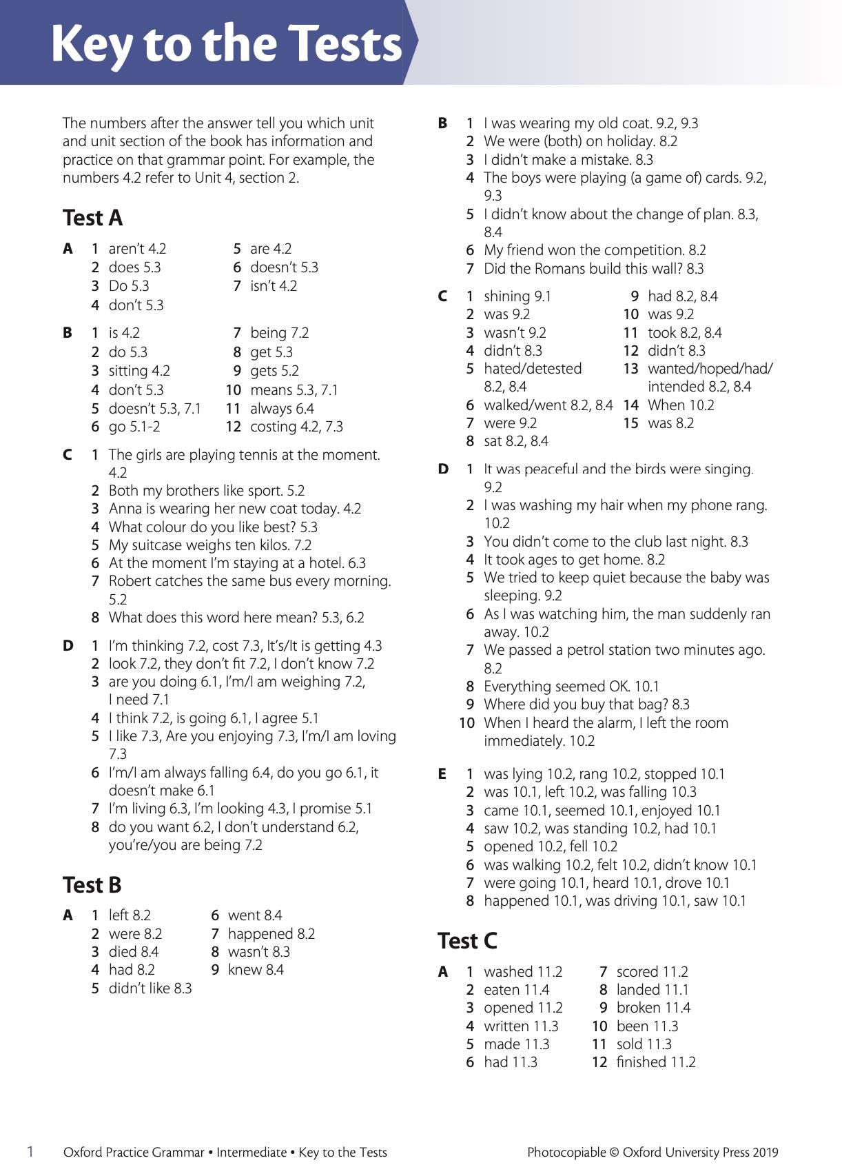 Oxford Practice Grammar Intermediate Answer Key PDF | English Grammar ...