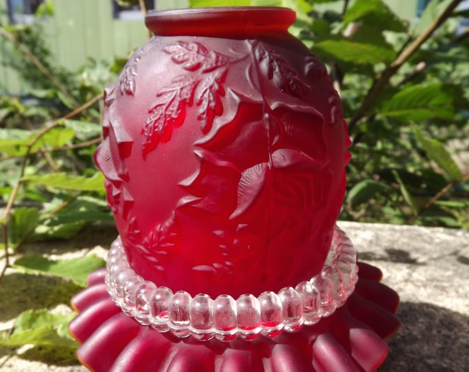 Fenton Ruby Red Satin Embossed Rose Fairy Lamp Candle Luminary - Etsy