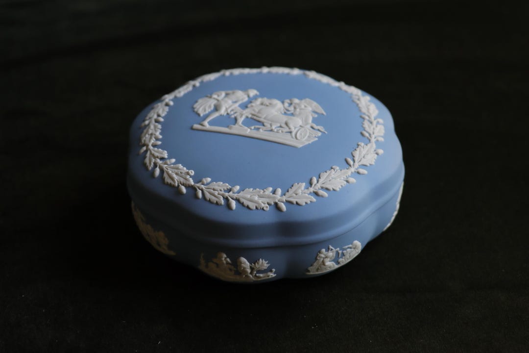 Blue Wedgwood Trinket Box With White Detail Wedgwood Jasperware - Etsy