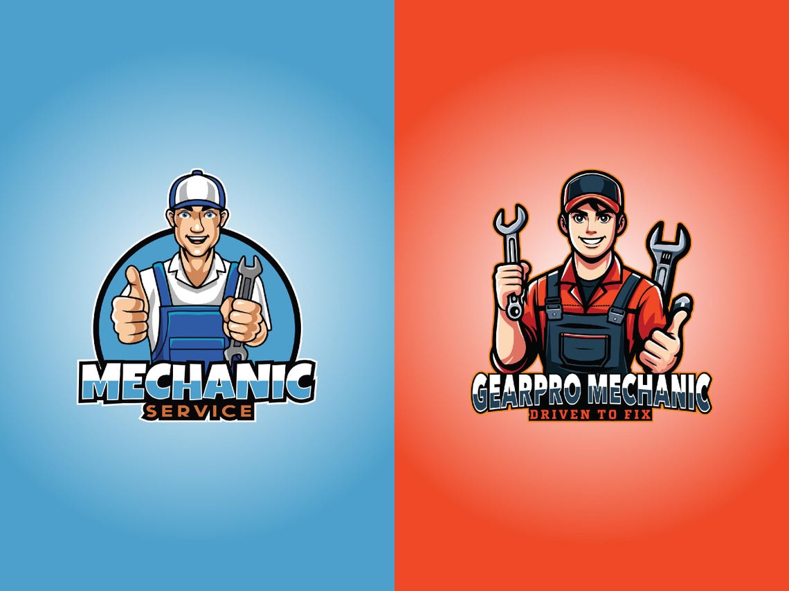 Custom Mechanic Mascot Logo Design, Custom Hand Drawn Mascot Logo ...