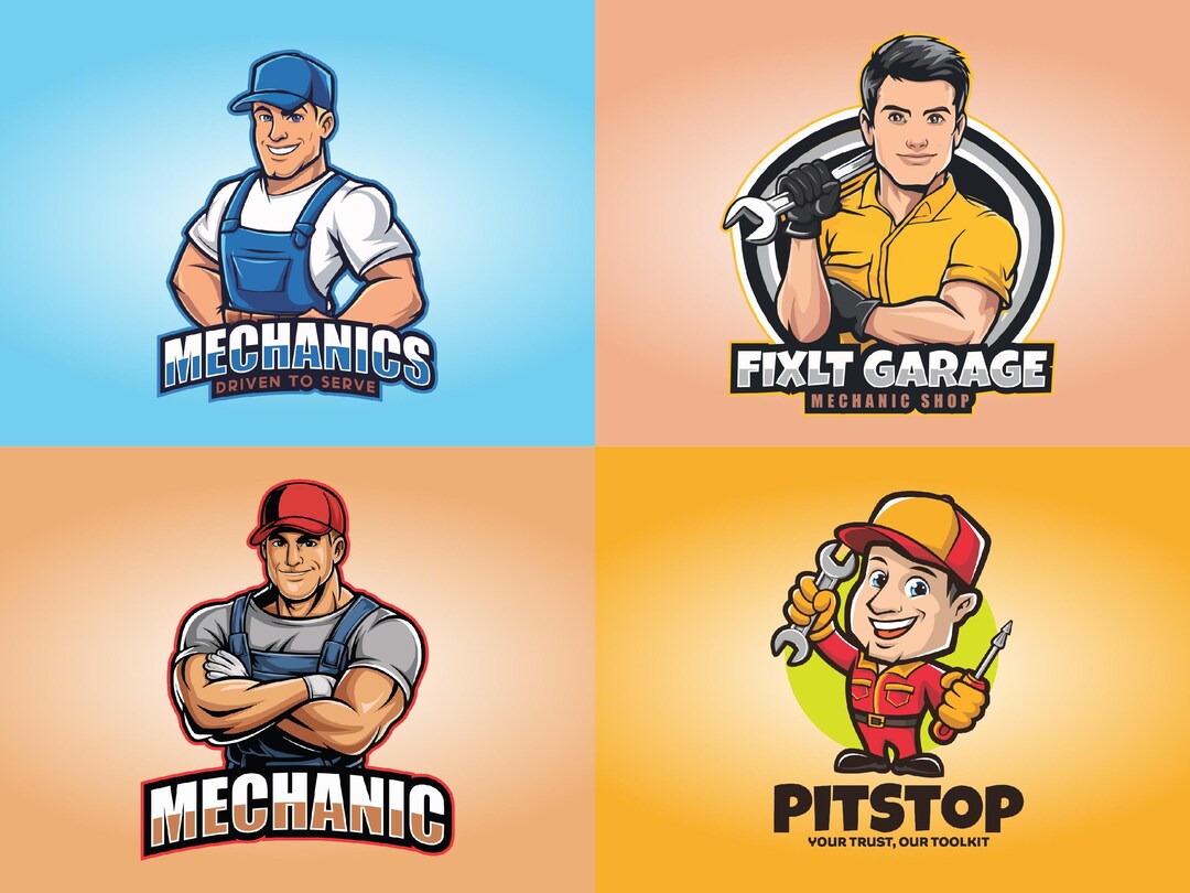 Custom Mechanic Mascot Logo Design, Custom Hand Drawn Mascot Logo ...
