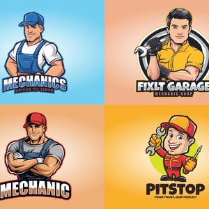 Custom Mechanic Mascot Logo Design, Custom Hand Drawn Mascot Logo ...