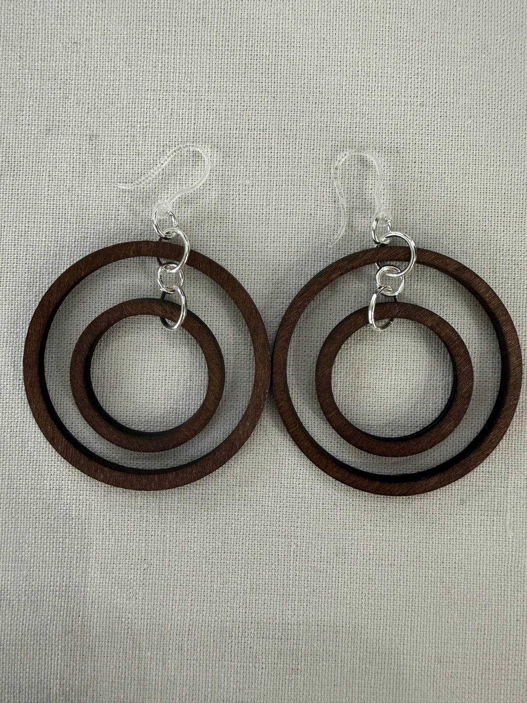 Wooden Circles With Silver Jump Rings Earrings: Hypoallergenic Plastic ...