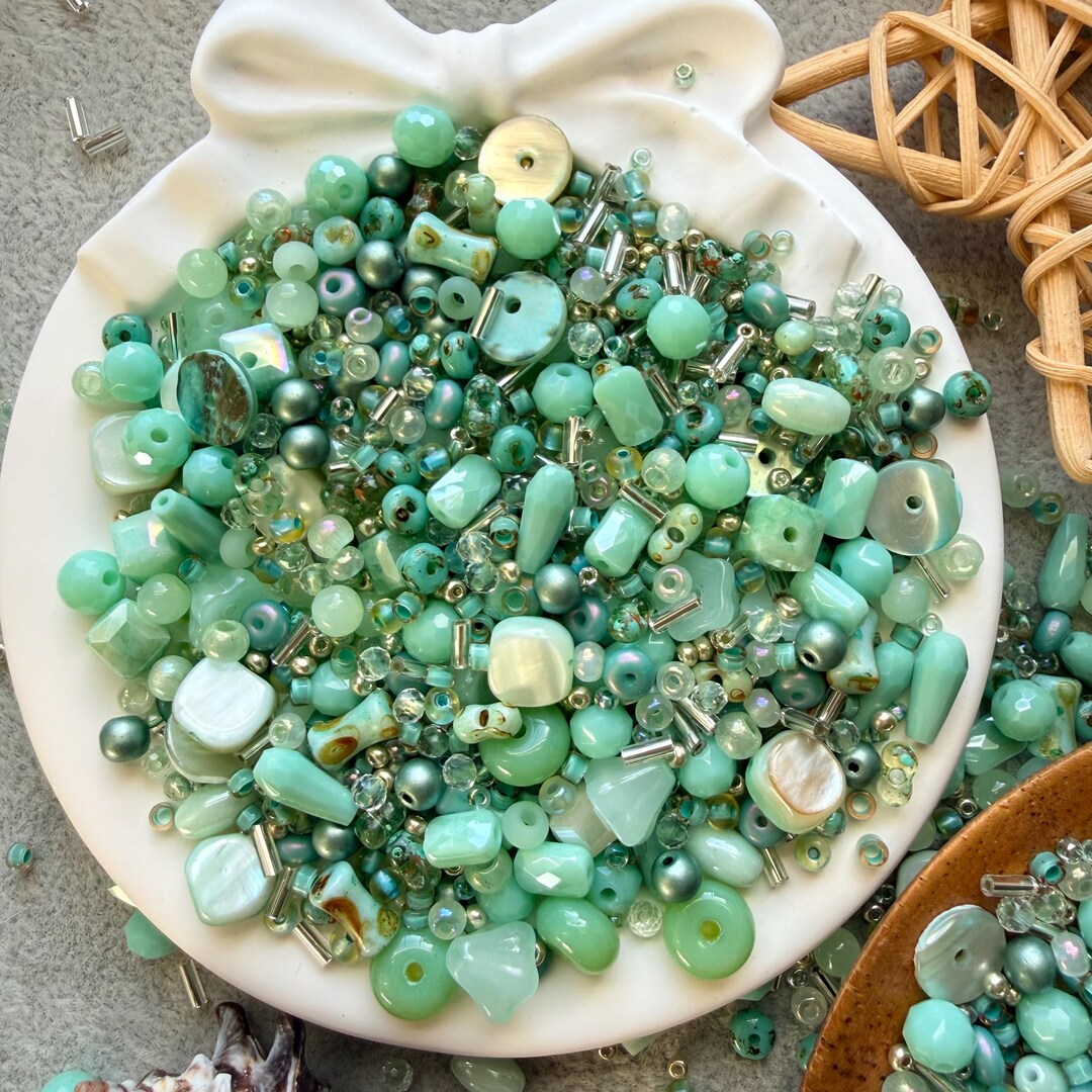 Small Glass Seed Beads Mix, Mint Green, Beads for DIY Projects, Bead ...