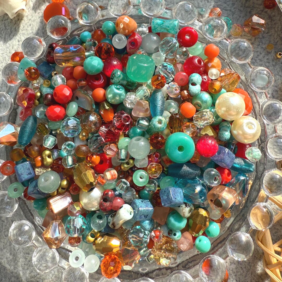 SMALL Mixed Glass Seed Beads, Blue and Orange, Beads for Jewelry Making ...