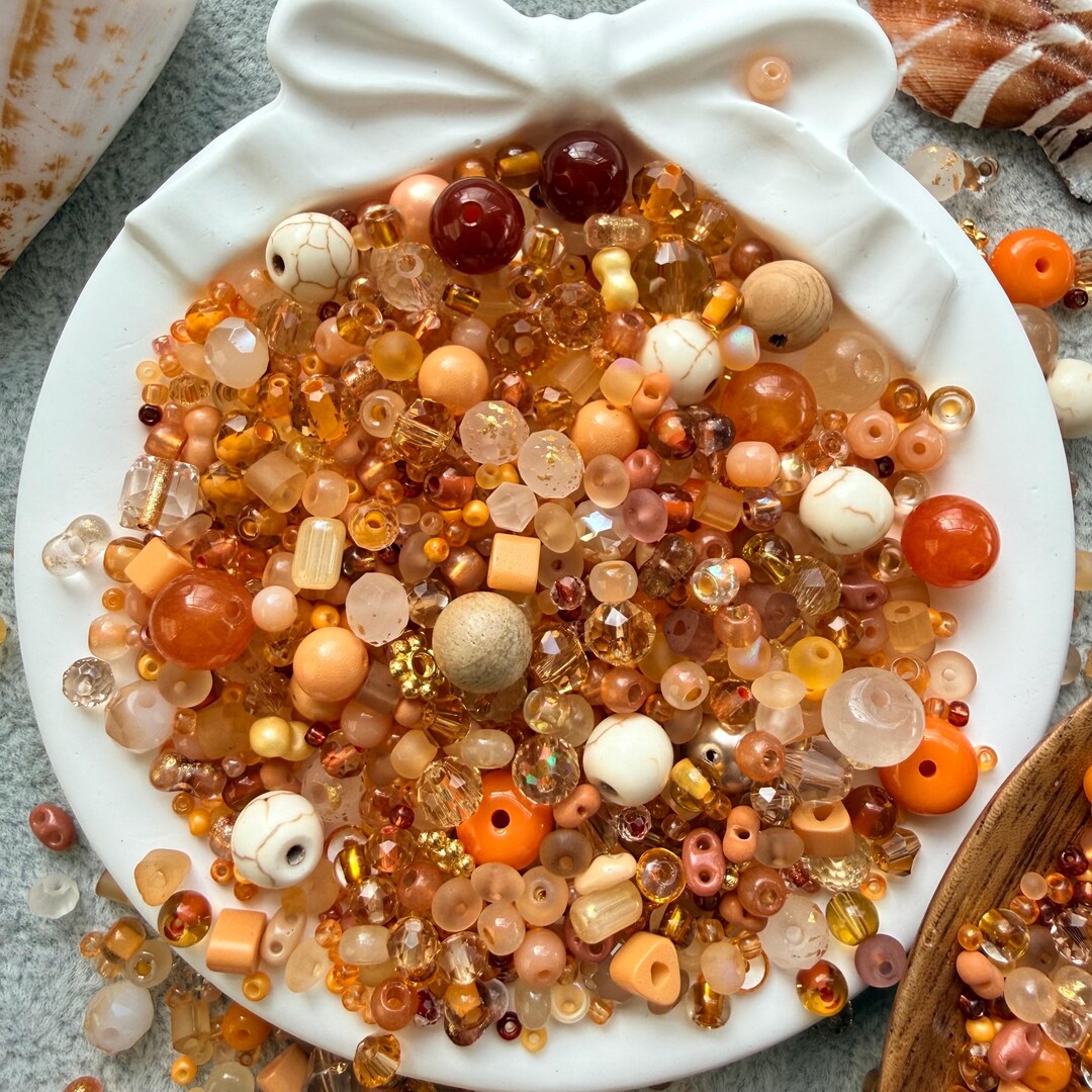 Small Glass Seed Beads Mix, Orange and Amber, Beads for DIY Projects ...