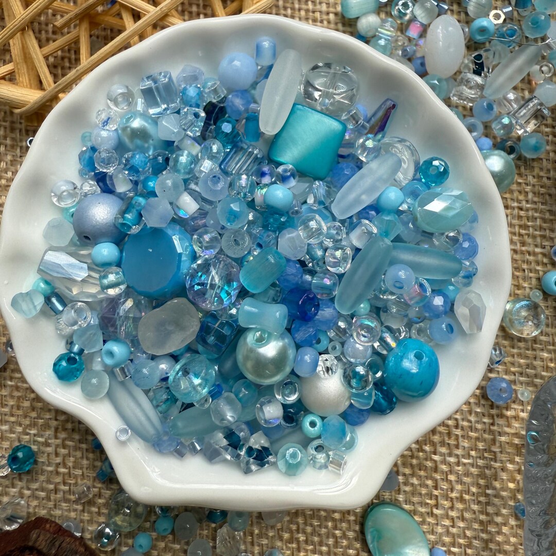 SMALL Glass and Glass Crystal Bead Mix, Blue Color Mix, Beads for DIY ...