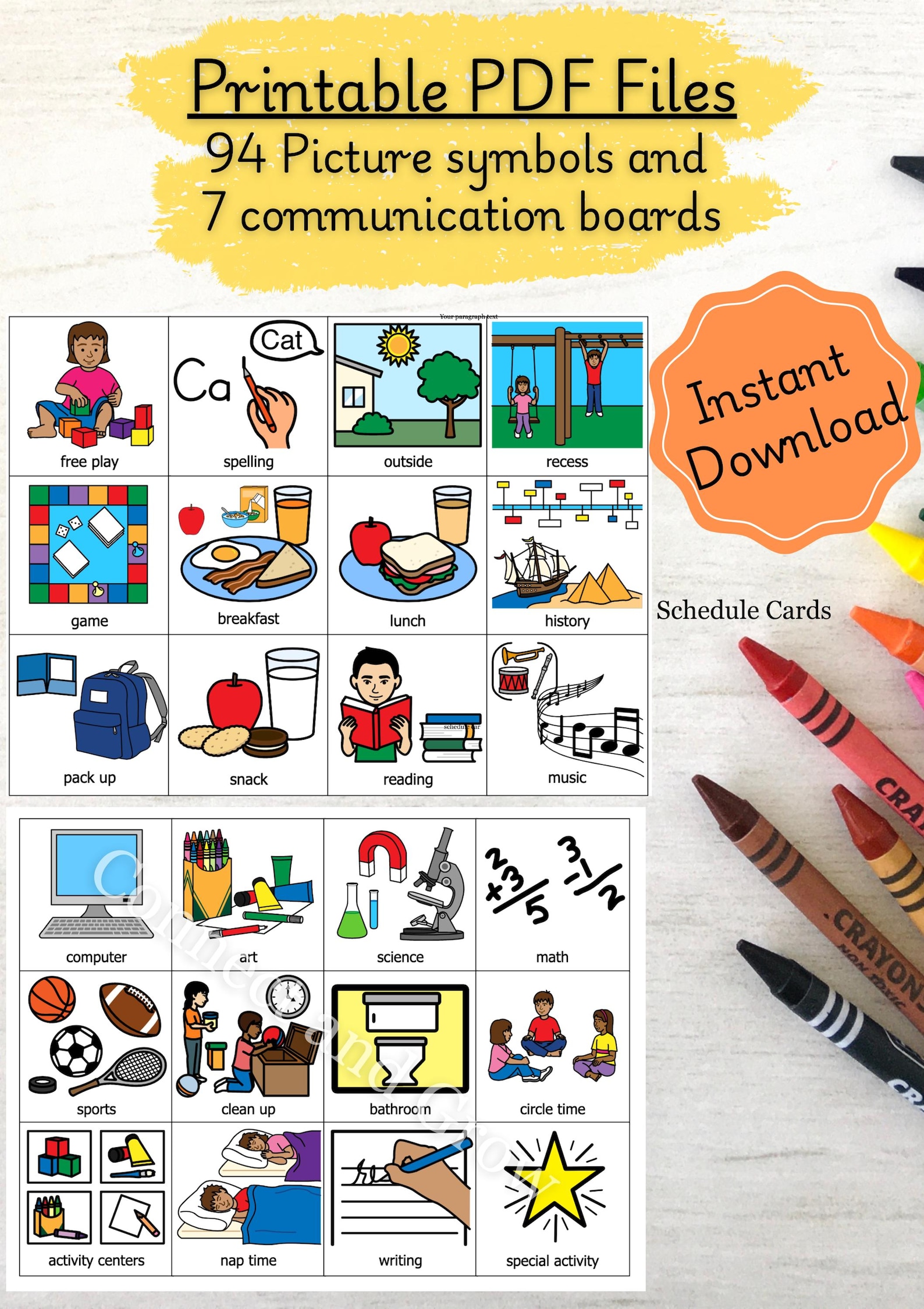 Printable Communication Boards and Visual Schedule Cards | Core and ...