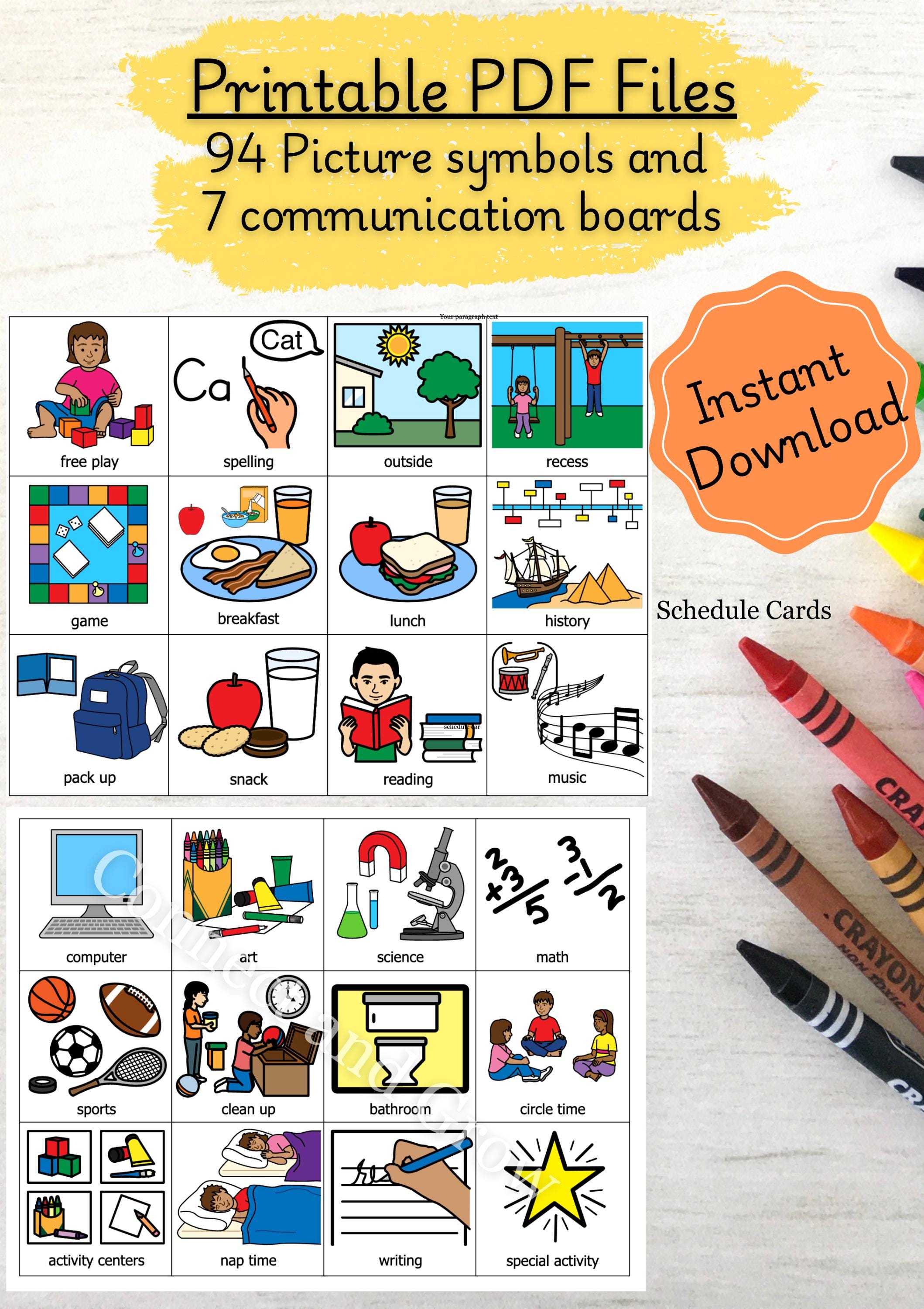 Printable Communication Boards and Visual Schedule Cards | Core and ...