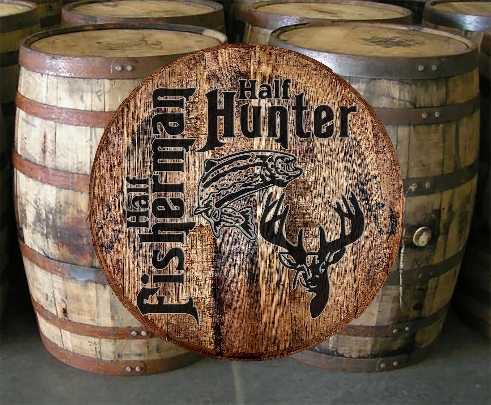 Whiskey Barrel Bar Sign, Rustic Home Decor, Half Fisherman Half Hunter ...