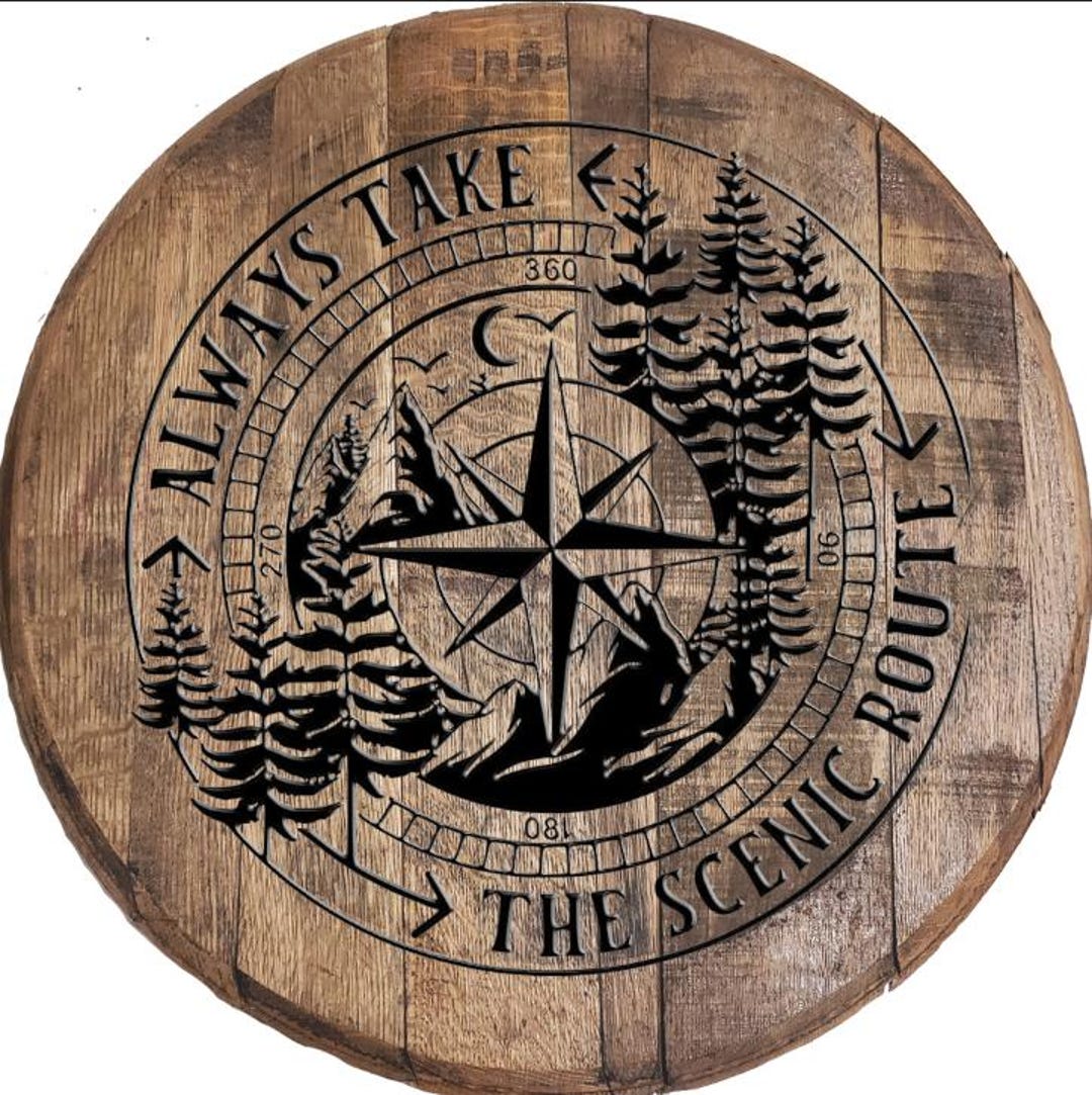Reclaimed Whiskey Barrel Head Sign: Rustic Adventure Hike Decor - Etsy