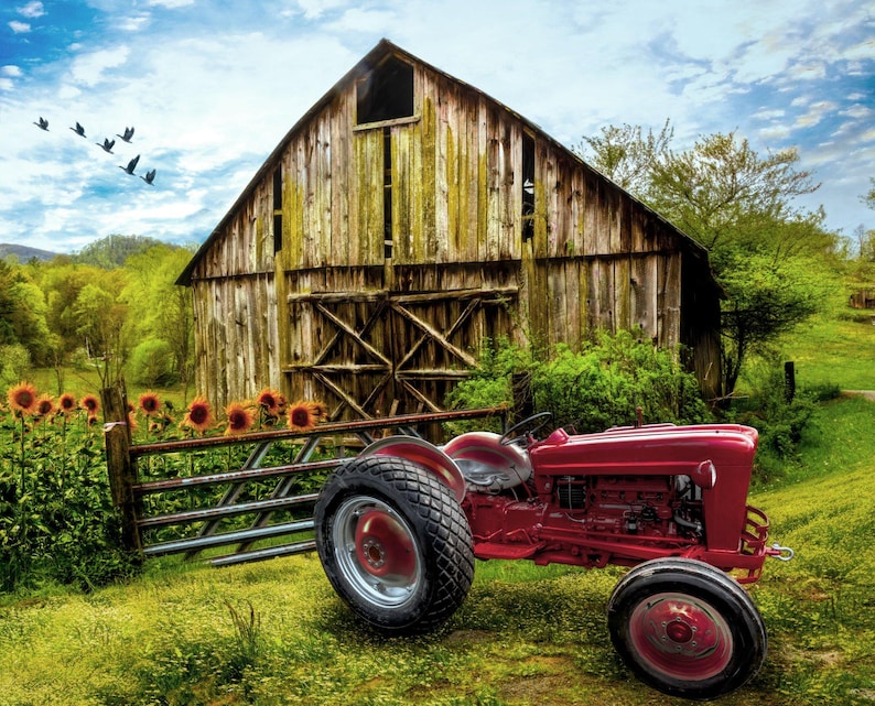 Red Tractor Farm Panel: David Textiles Cotton Fabric 35 Inches X44 ...