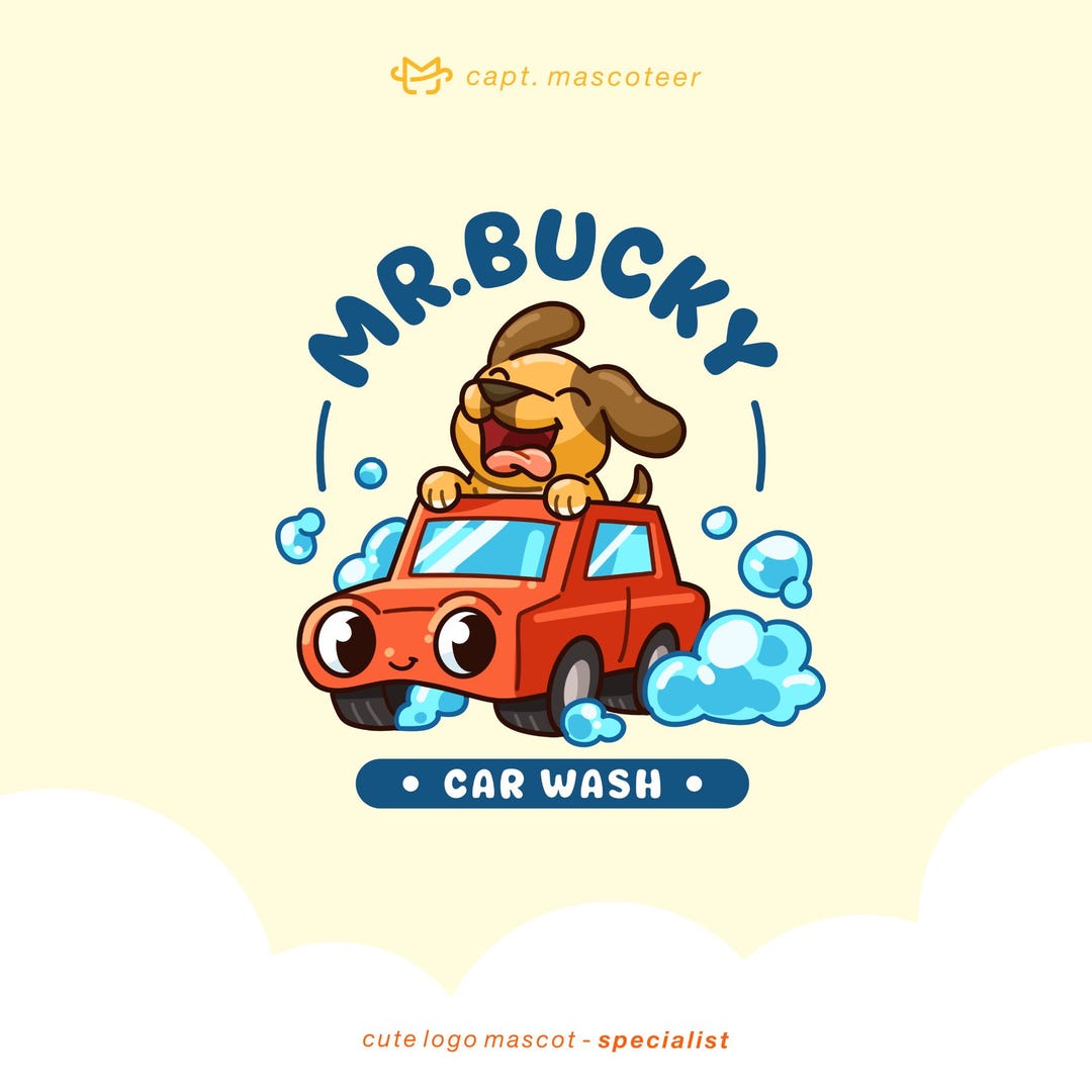 Kawai Happy Dog Car Wash Logo, Instant Download | Ready-to-use Auto ...
