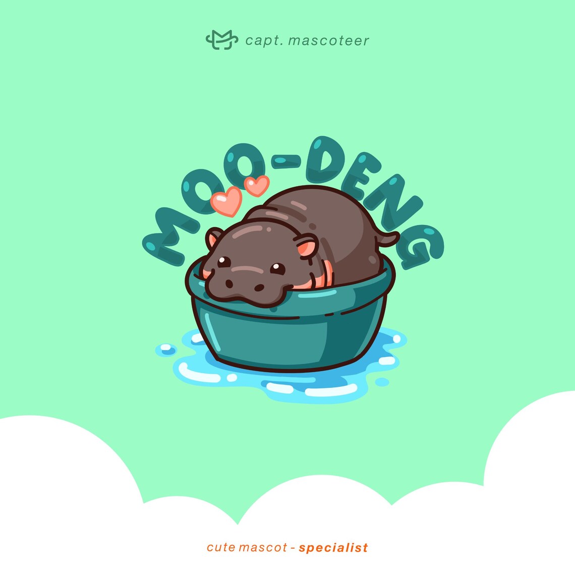 Kawaii Chibi Hippo Mascot Logo: Ready-to-use Moodeng Design - Etsy