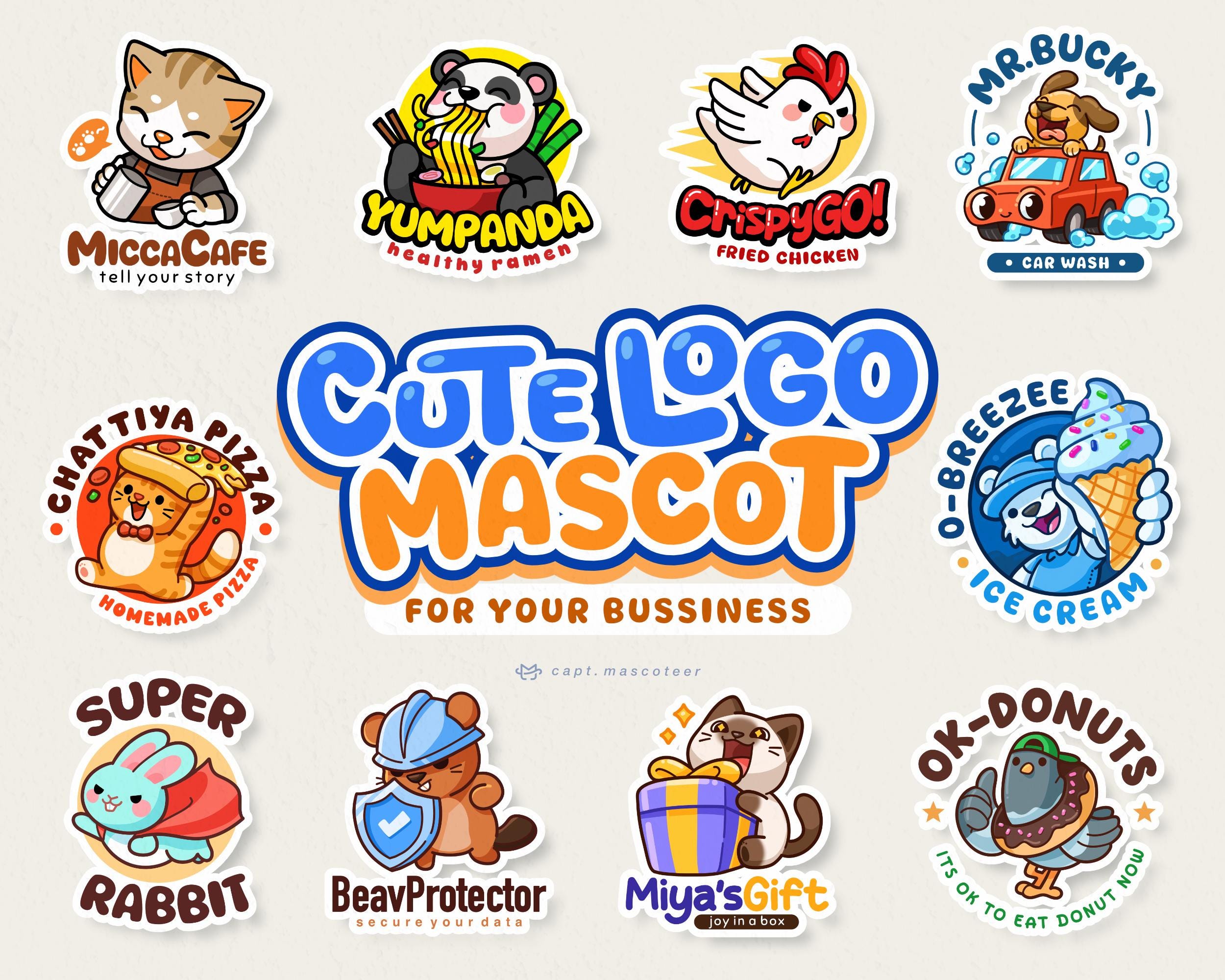 Custom Cute Mascot Logo Design, Custom Character Branding for Small ...