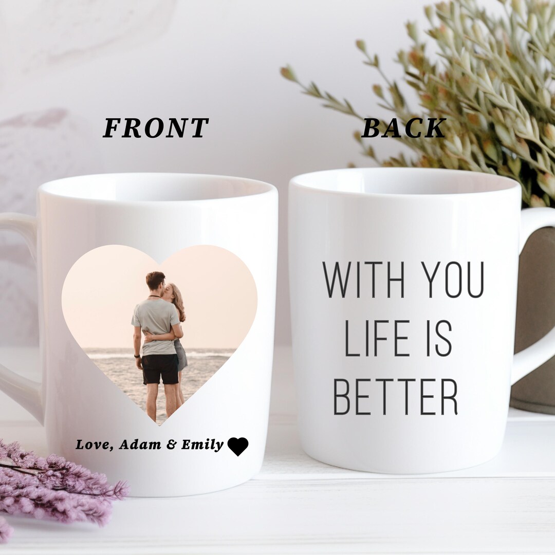 Personalized Cute Heart Mug With Picture and Message, Custom Photo Mug ...