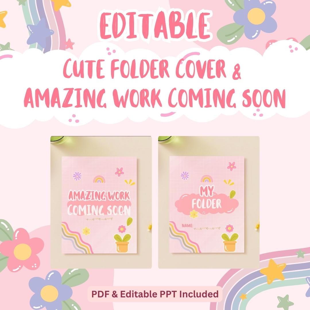 Editable Cute Pink Folder Cover and Amazing Work Coming Soon Template ...