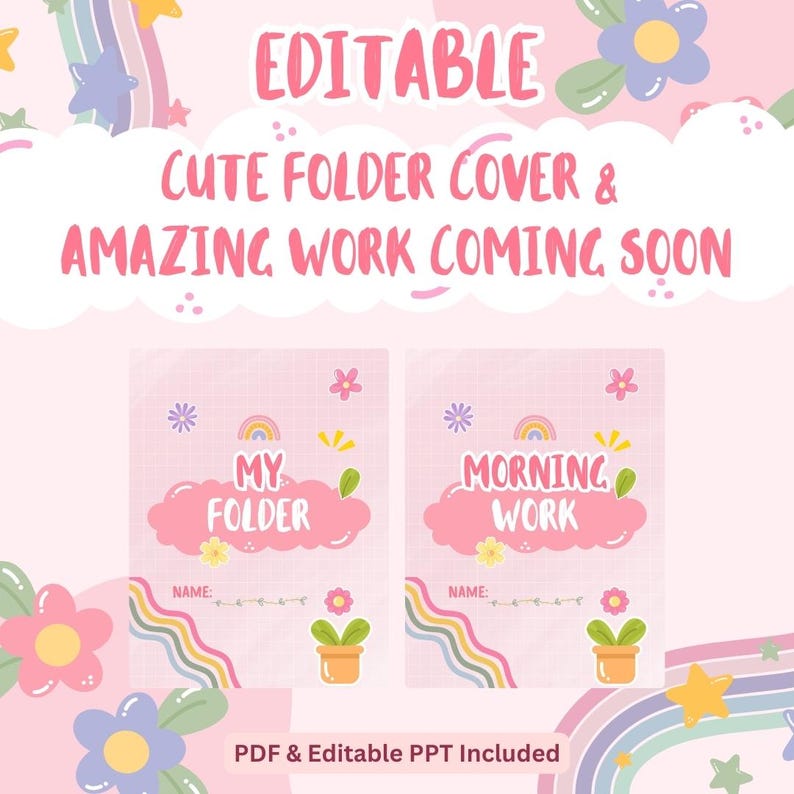 Editable Cute Pink Folder Cover and Amazing Work Coming Soon Template ...