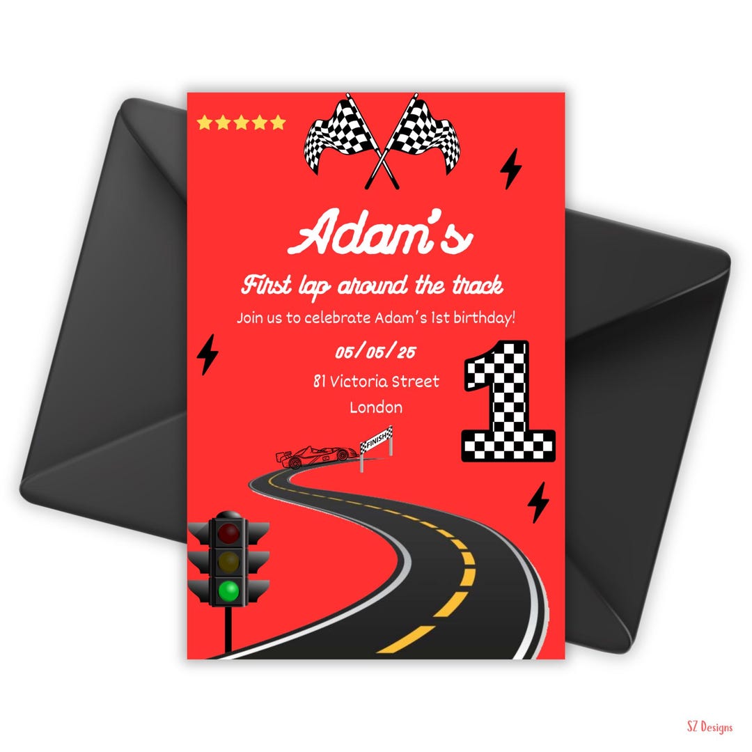 1st Birthday Invitation, First Lap Around the Track, Racing Theme ...