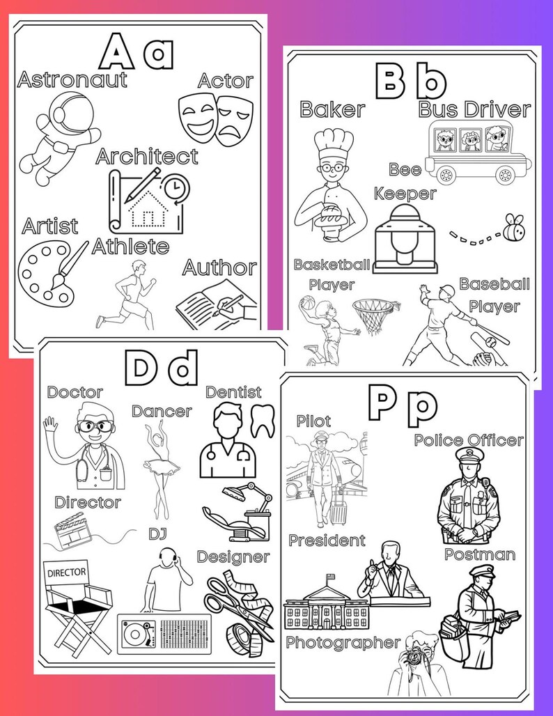 Alphabet Occupations Coloring Pages, Preschool Coloring Pages ...
